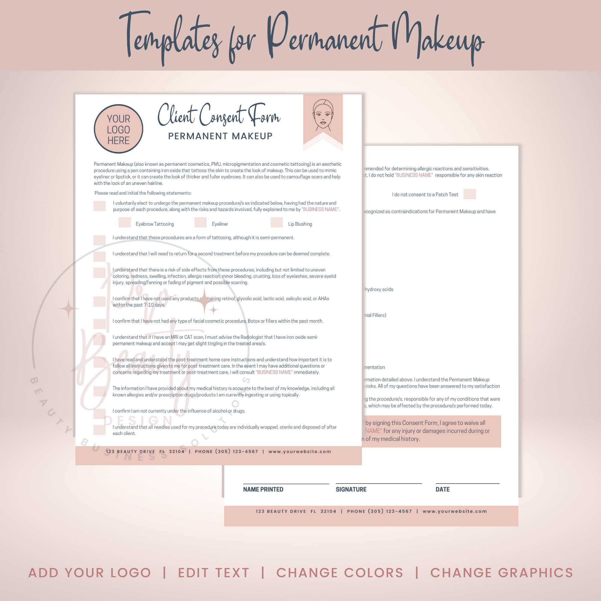 Editable Permanent Makeup Client Consent Form, Micropigmentation ...
