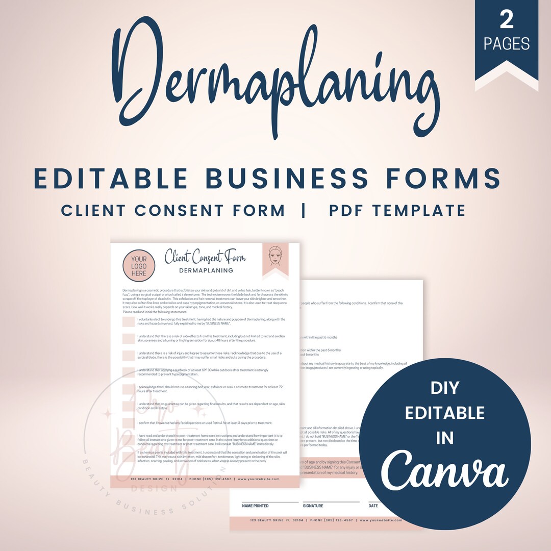 Editable Dermaplaning Consent Form Template, Esthetician Business Form, Printable Liability ...