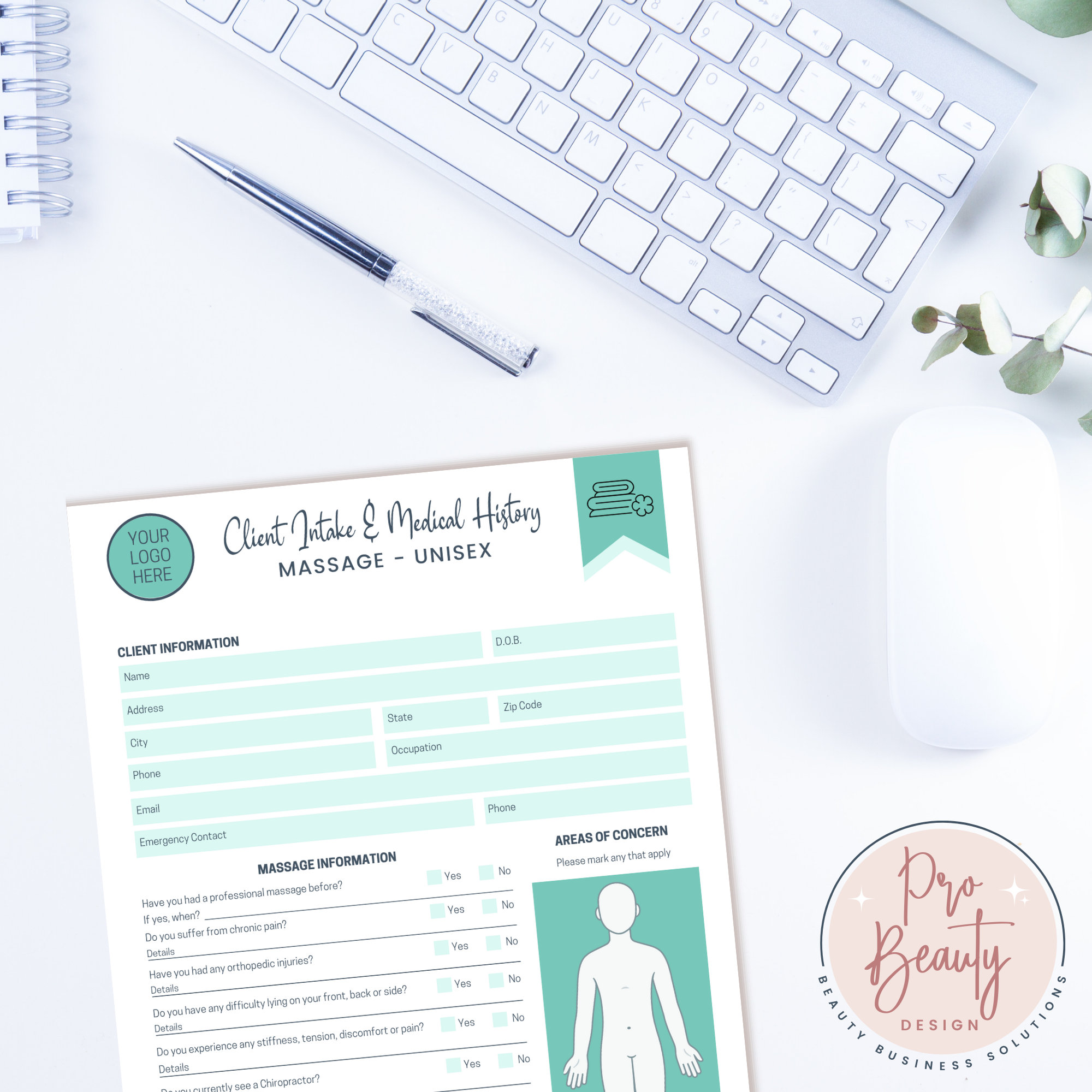 Editable Unisex Massage Therapy Intake Forms, Non Gender Client Intake ...
