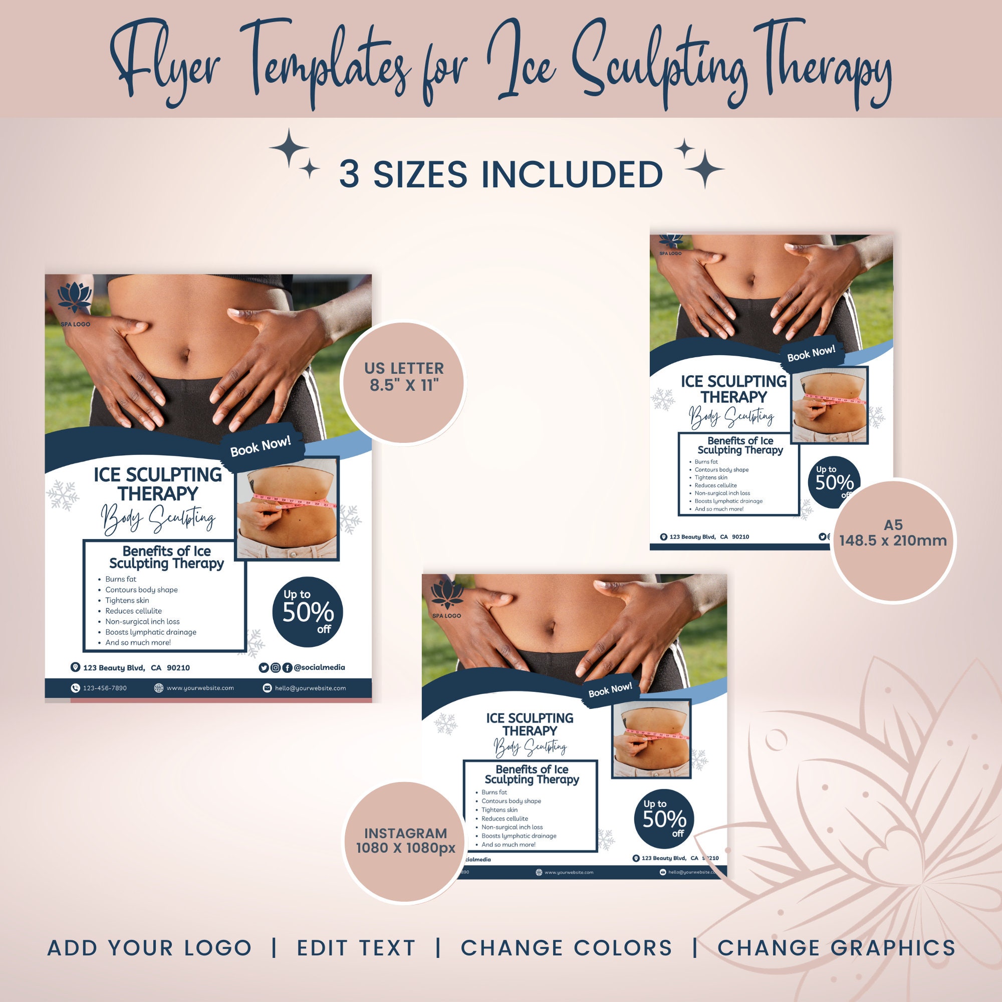 Ice Sculpting Therapy Flyer Pack, Editable Ice Therapy Flyers, Digital ...