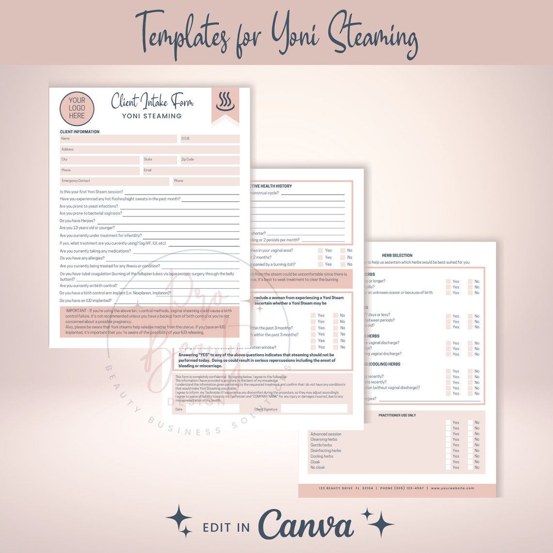 Yoni Steam Client Intake and Consent Forms, Editable Vaginal Steaming ...