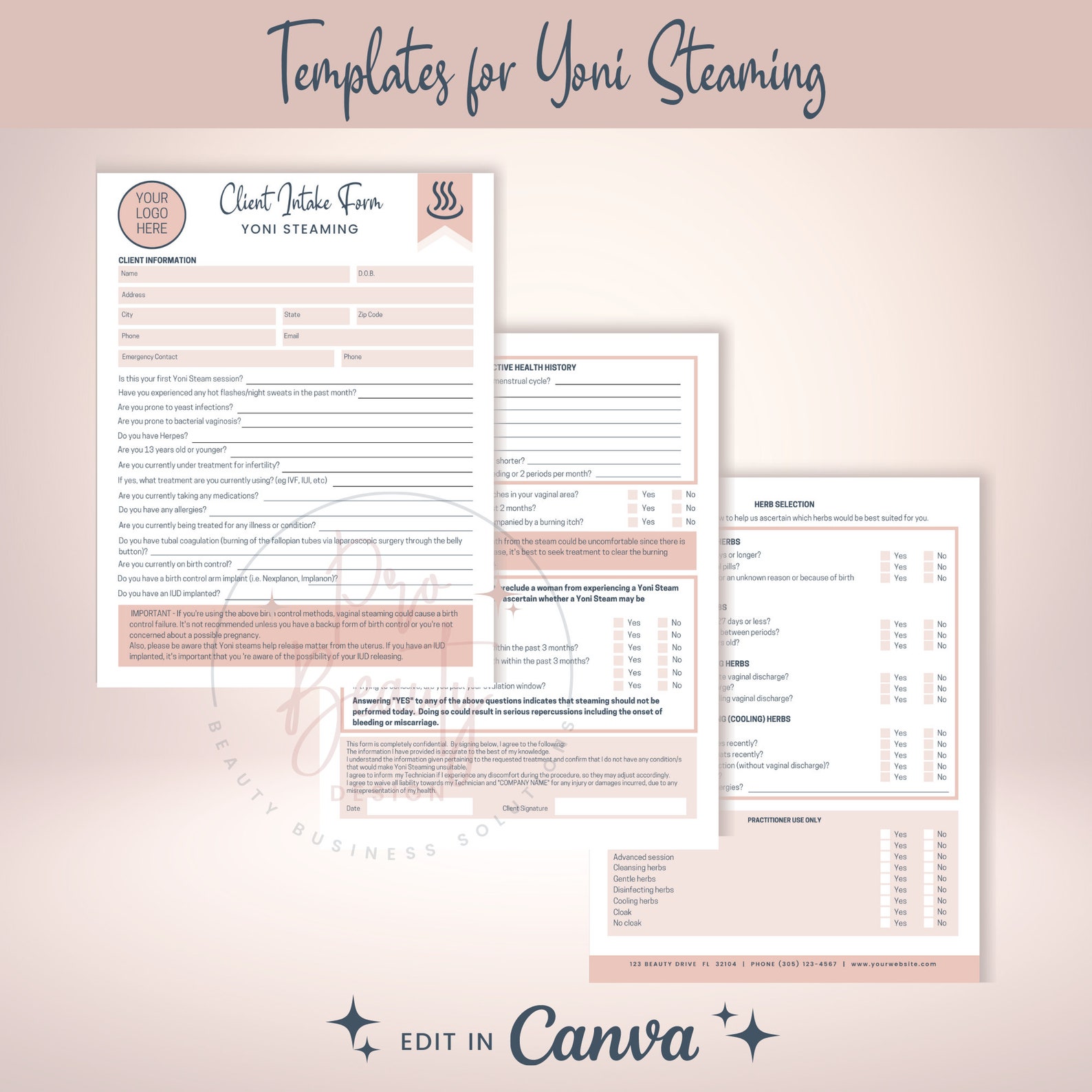 Yoni Steam Client Intake and Consent Forms, Editable Vaginal Steaming ...