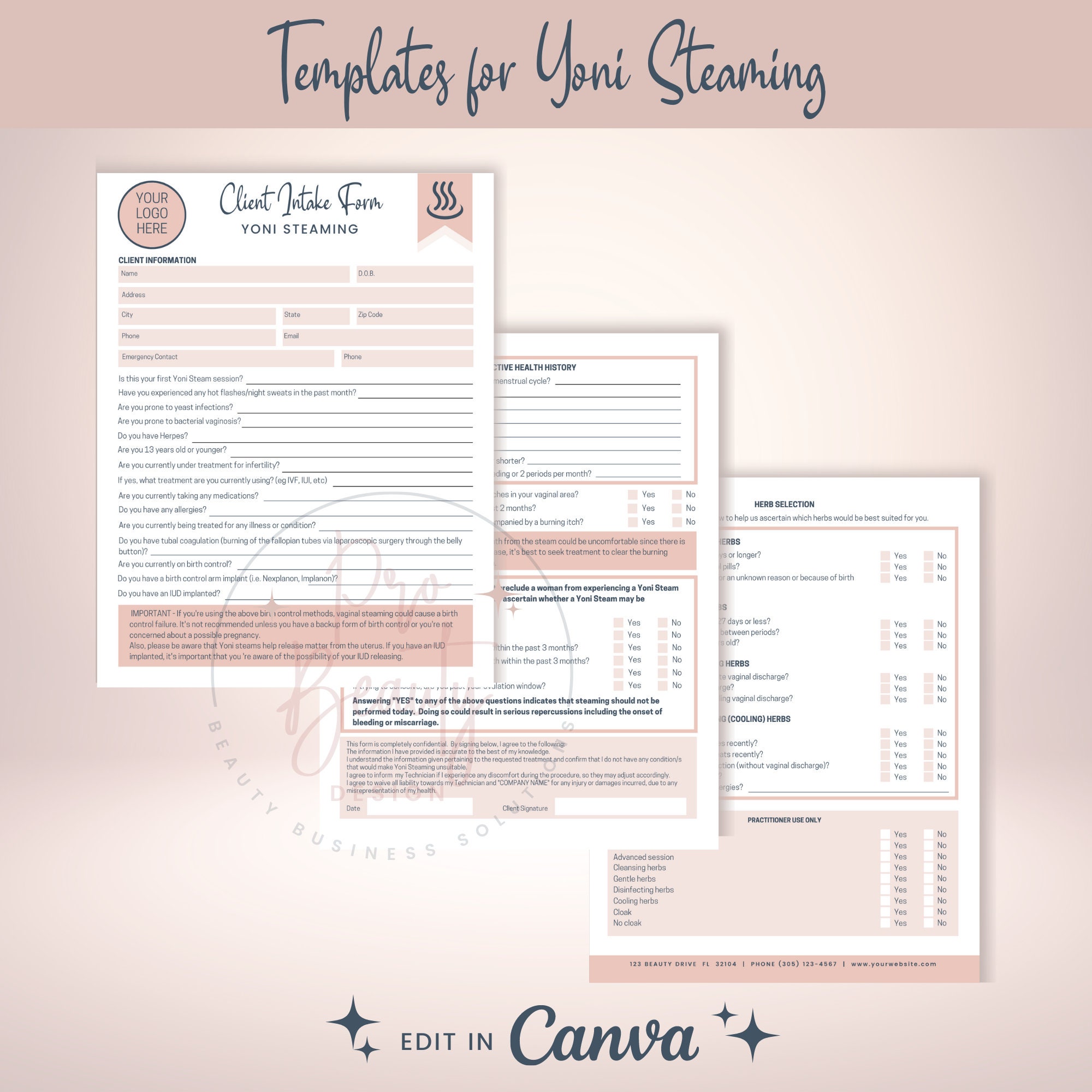 Yoni Steam Client Intake and Consent Forms, Editable Vaginal Steaming ...