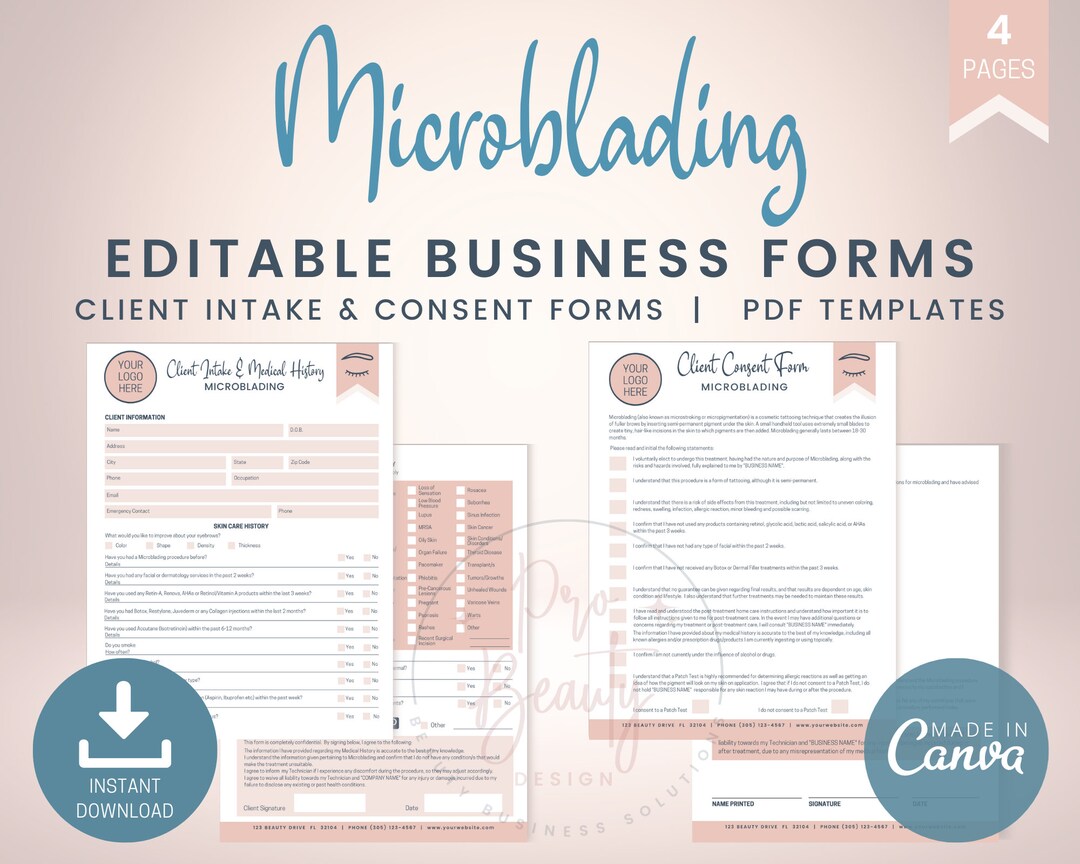 Editable Microblading Client Intake Form, Permanent Makeup Consent Form ...