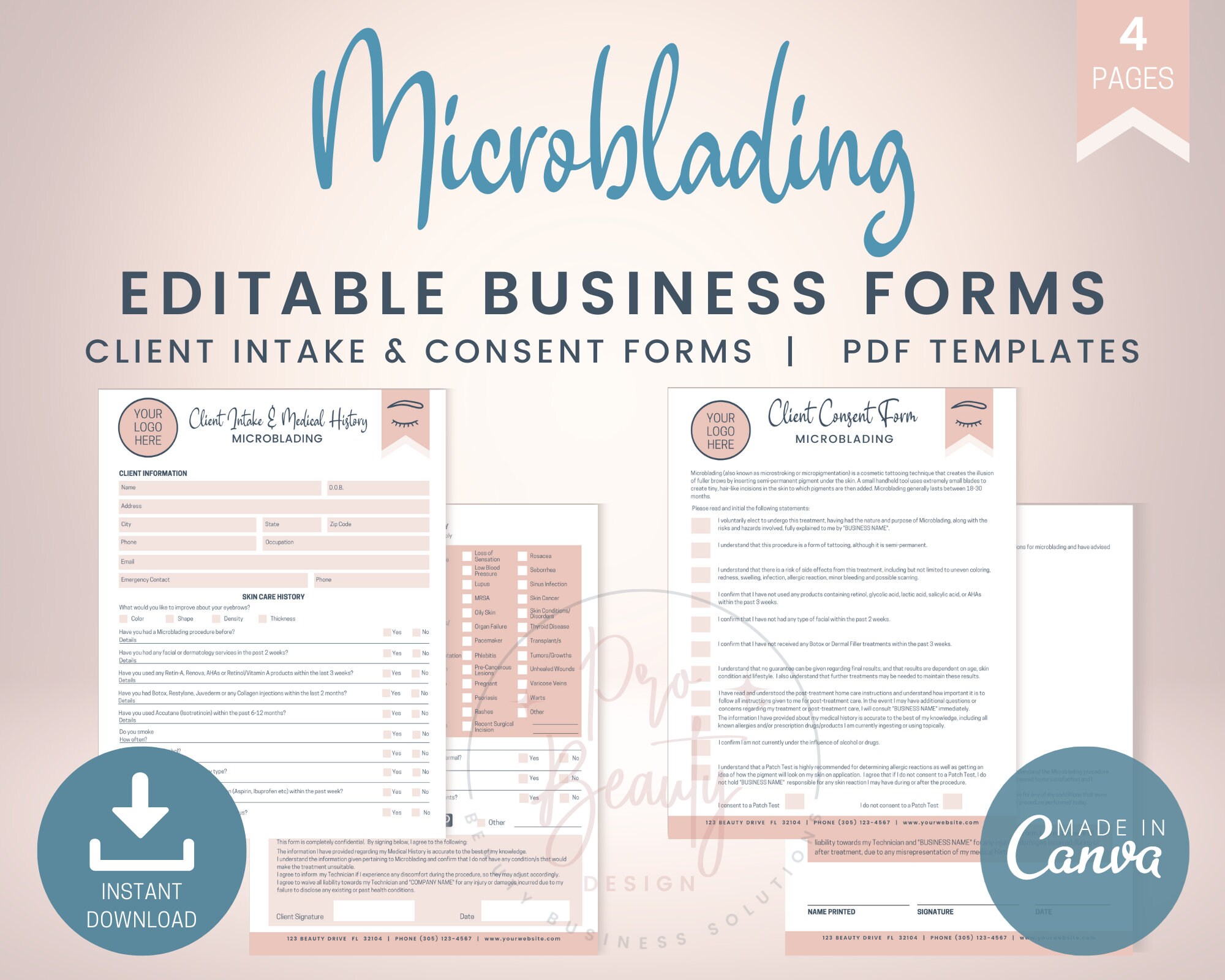 Editable Microblading Client Intake Form, Permanent Makeup Consent Form ...