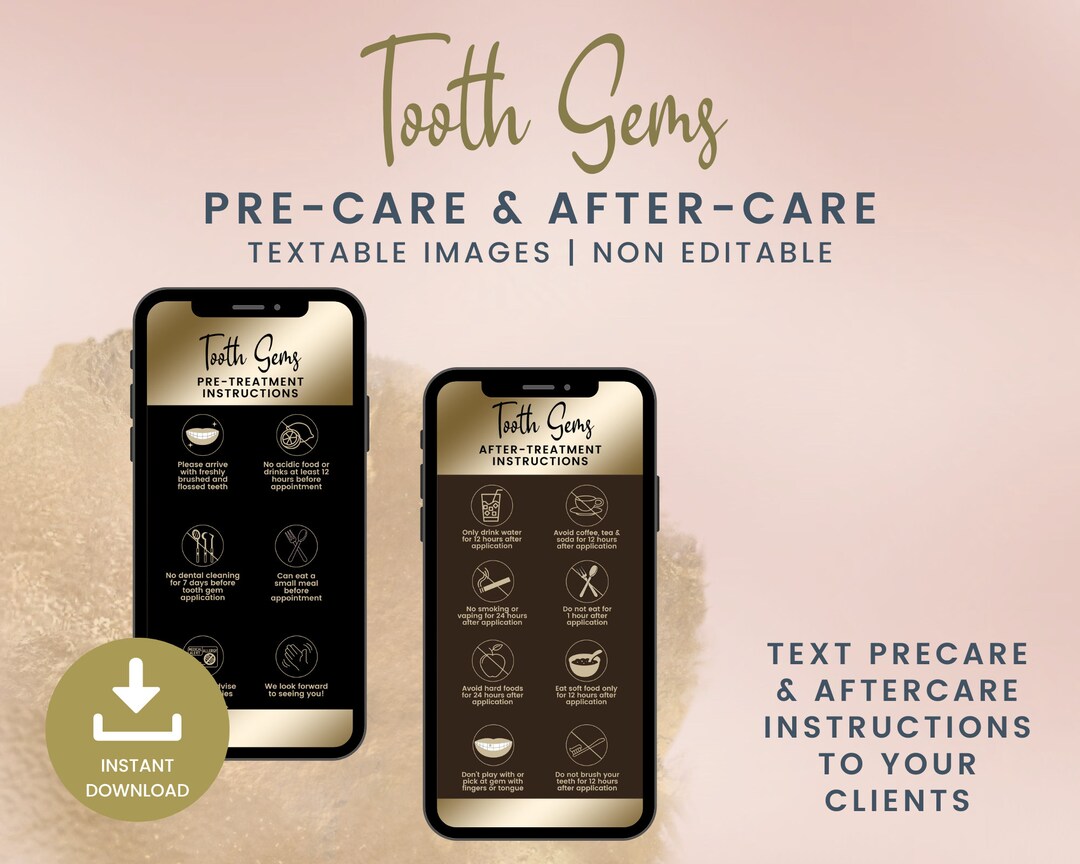 Textable Tooth Gems Precare and Aftercare Cards, Digital Tooth Gems ...