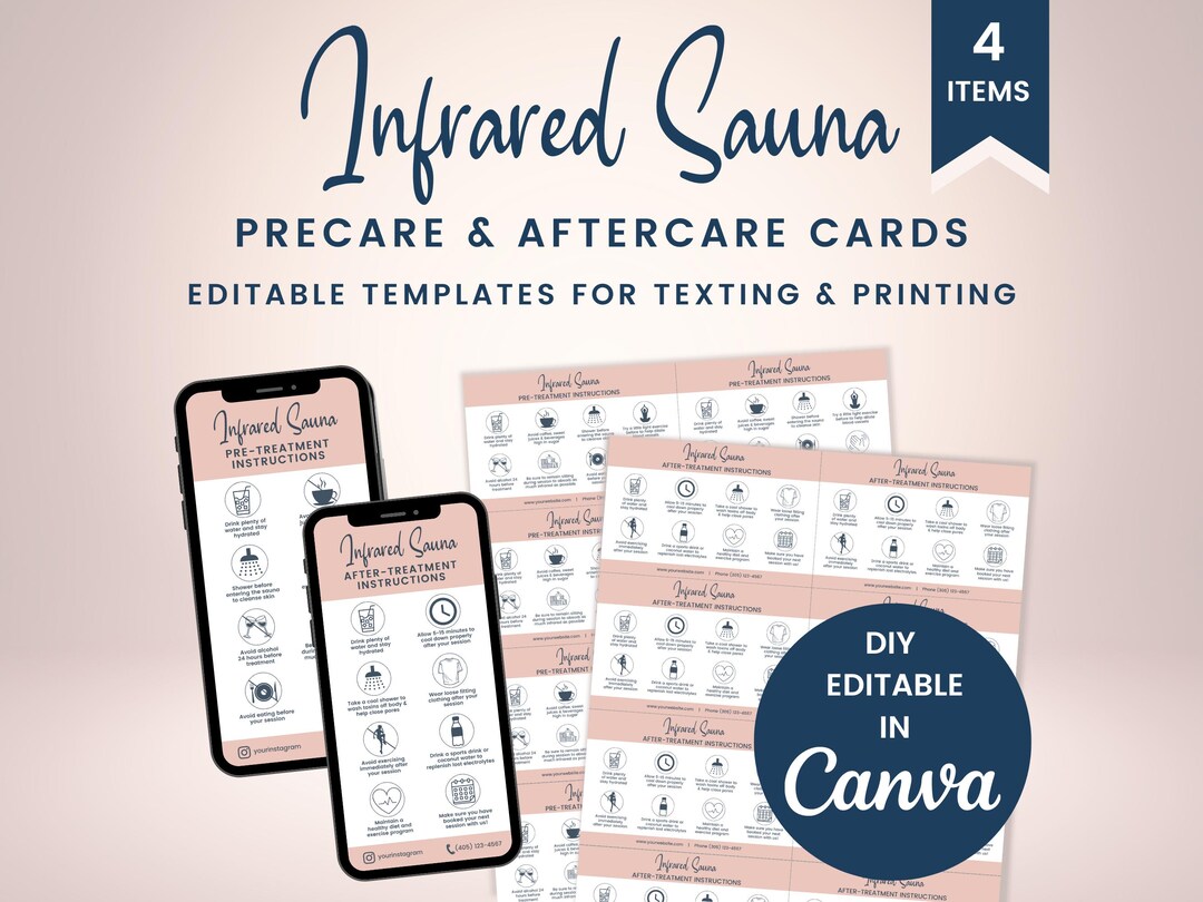 Infrared Sauna Pre-treatment and After-care Cards Bundle, Editable ...