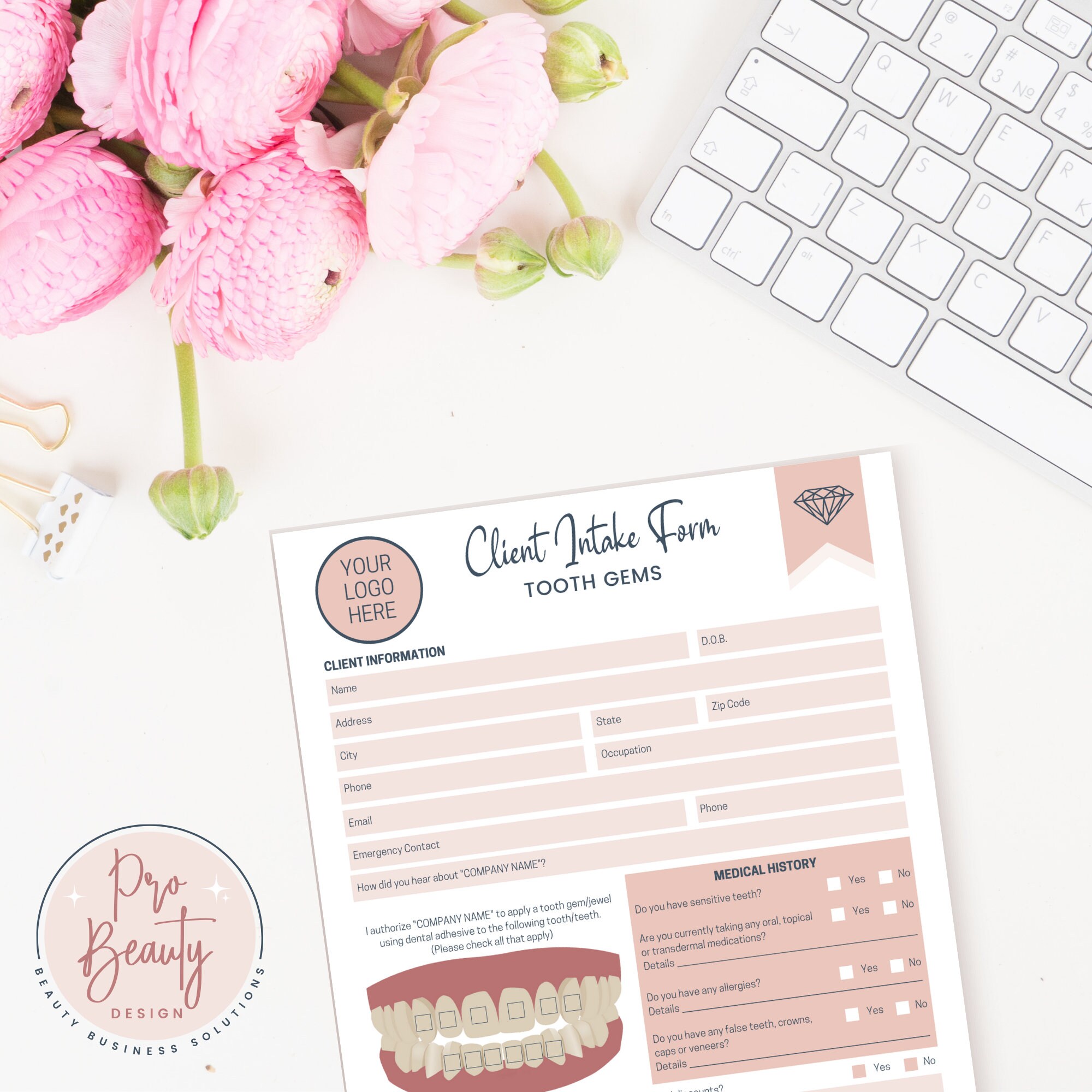 Editable Tooth Gem Client Intake Form, Tooth Jewel Application Form ...