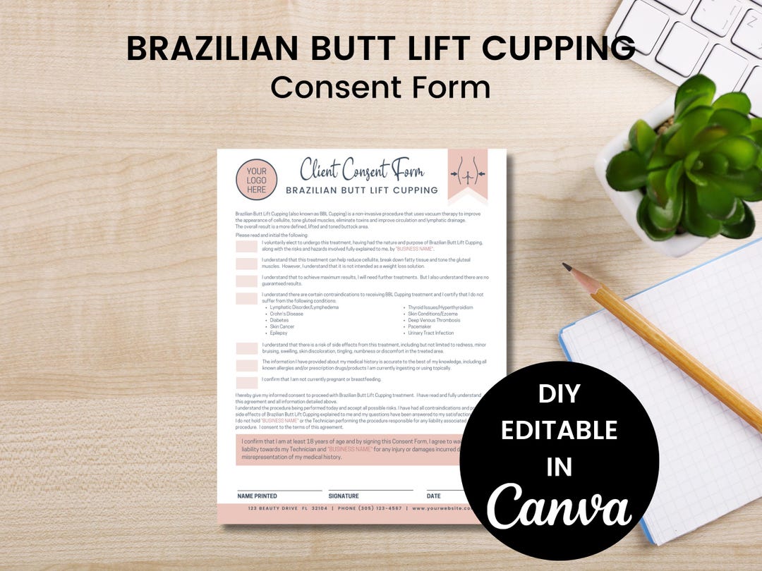 Brazilian Butt Lift Cupping Consent Form & Liability Waiver, Editable ...