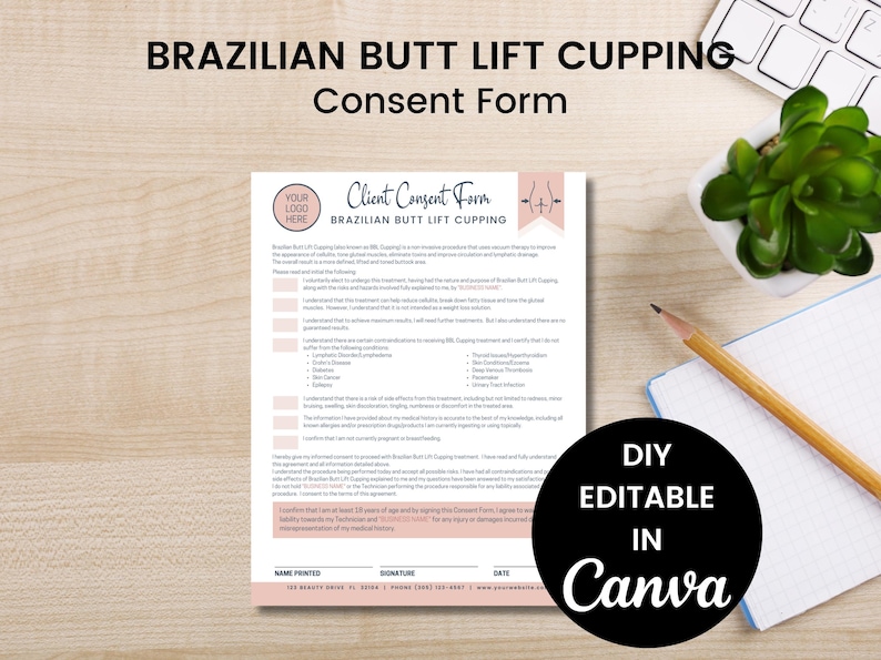 Brazilian Butt Lift Cupping Consent Form & Liability Waiver, Editable ...