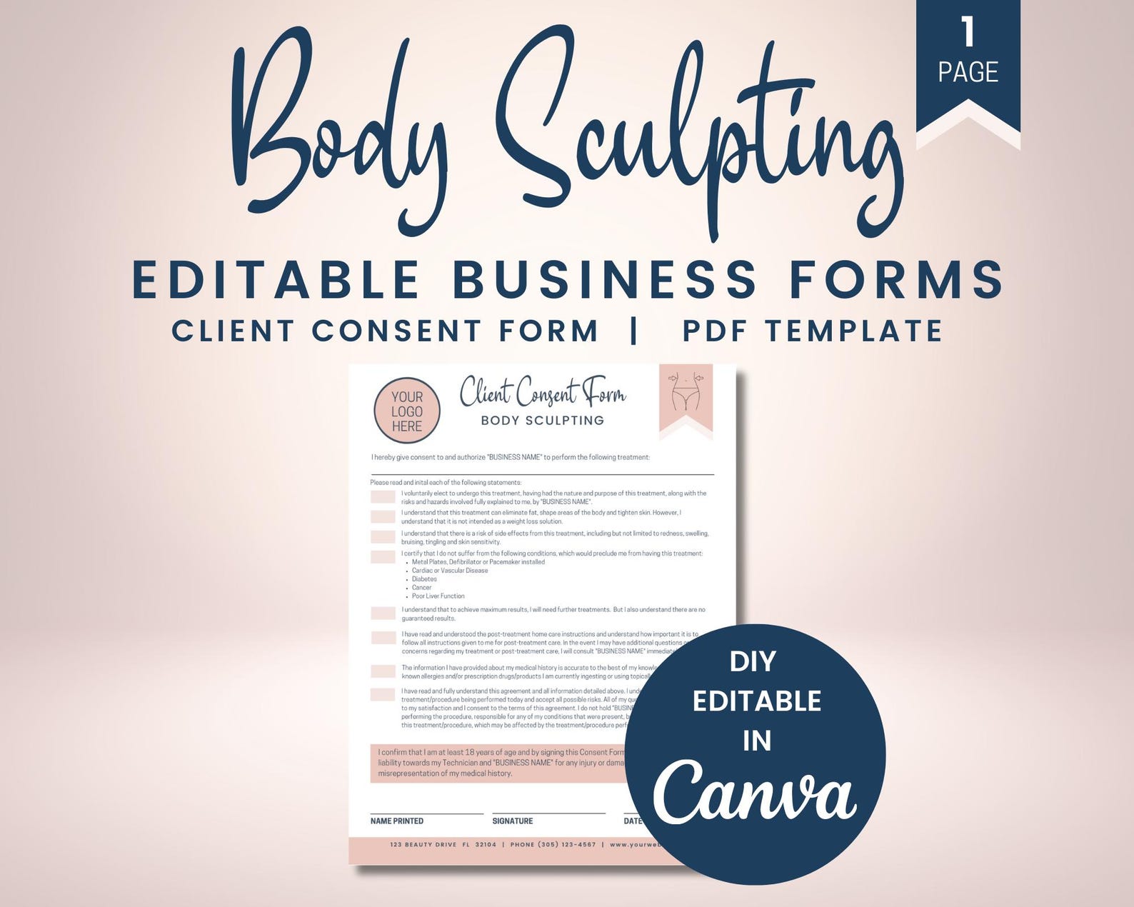 Body Sculpting Consent Form & Liability Waiver, Editable Body ...