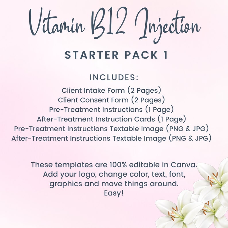 Vitamin B12 Injection Business Forms, Injectables Consent Form, B12 ...