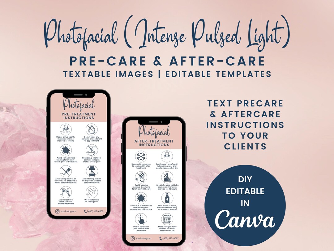 Digital IPL Photofacial Aftercare Card, Editable Phone Care Card ...