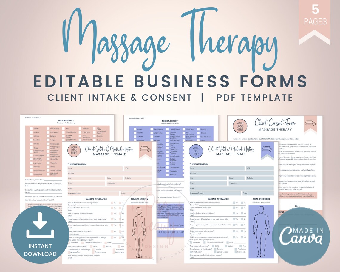 Editable Massage Therapy Consent Form, Male and Female Massage Client ...