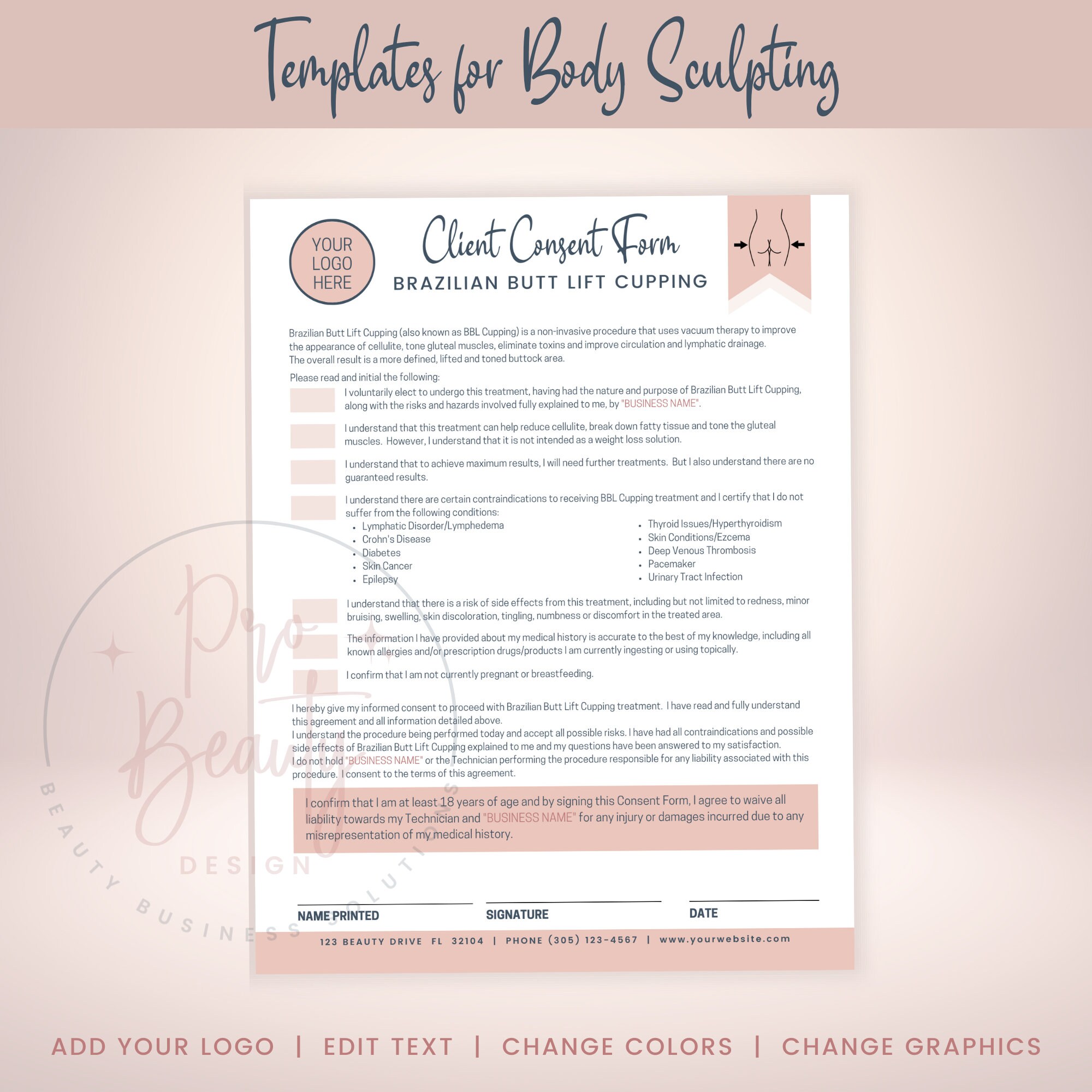 Vacuum Breast and Butt Lift Consent Form & Liability Waiver, Editable ...