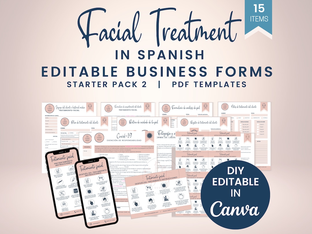 SPANISH Facial Treatment Business Forms, Templates for Estheticians ...