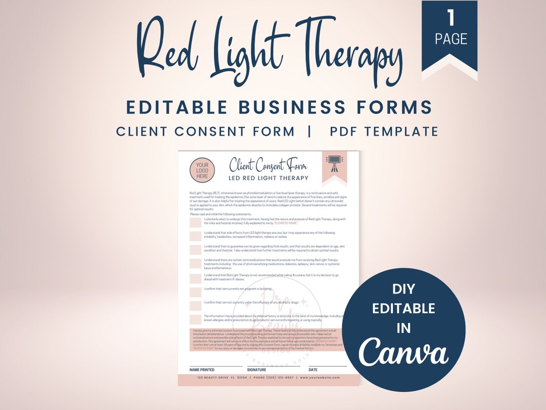 LED Red Light Therapy Client Consent Form, Editable RLT Forms for ...