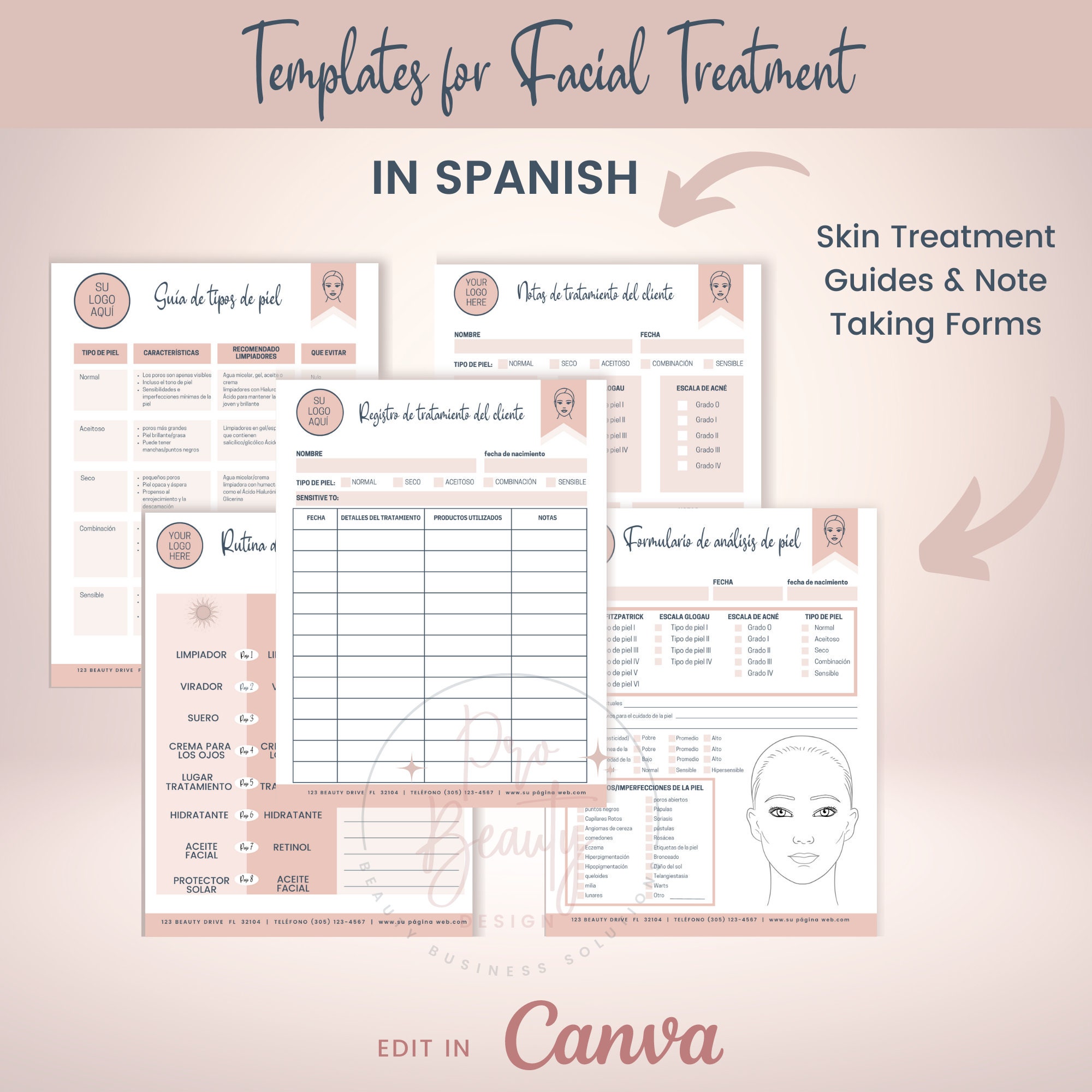 SPANISH Facial Treatment Business Forms, Templates for Estheticians ...