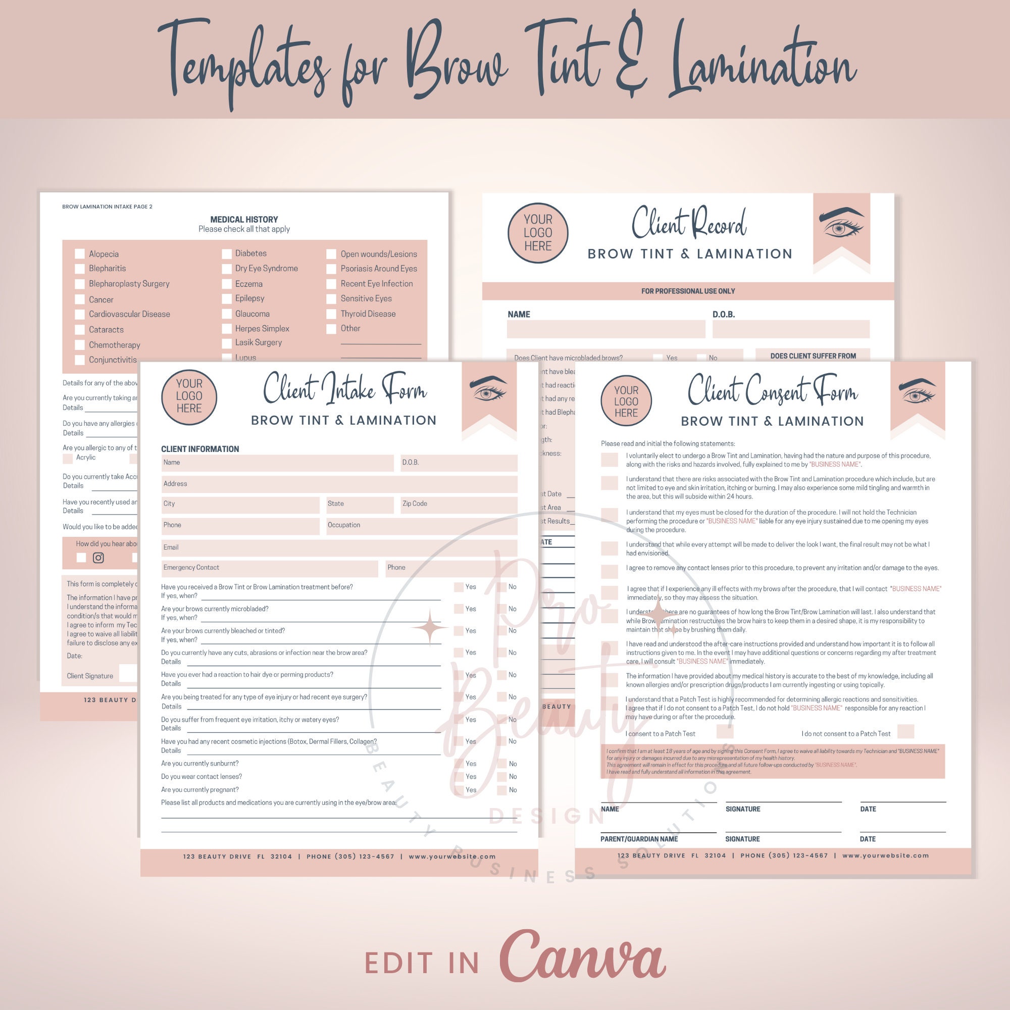 Editable Lashes and Brows Business Forms, Eyelash Extensions Consent ...