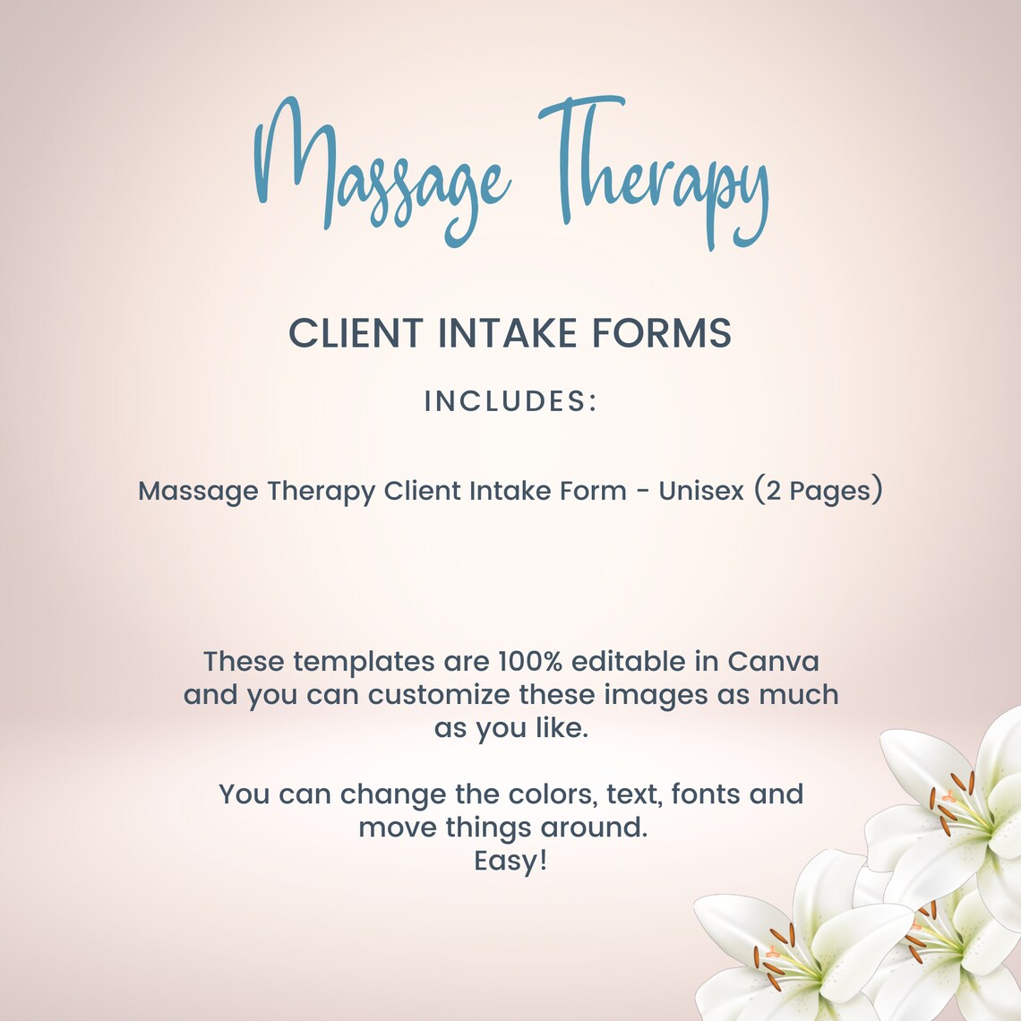 Editable Unisex Massage Therapy Intake Forms, Non Gender Client Intake ...