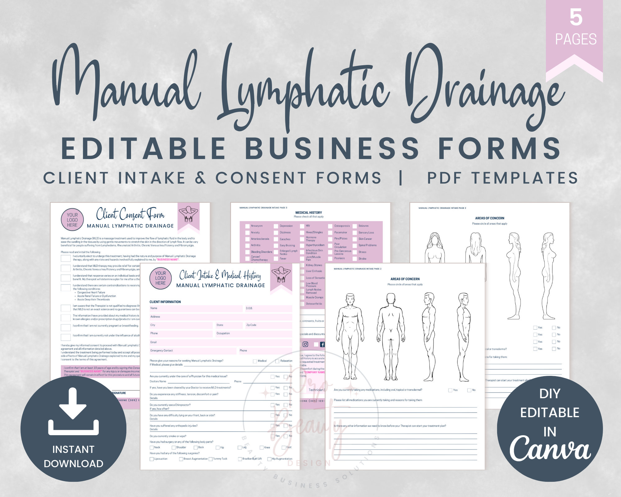 Manual Lymphatic Drainage Client Intake and Consent Forms, Editable MLD ...