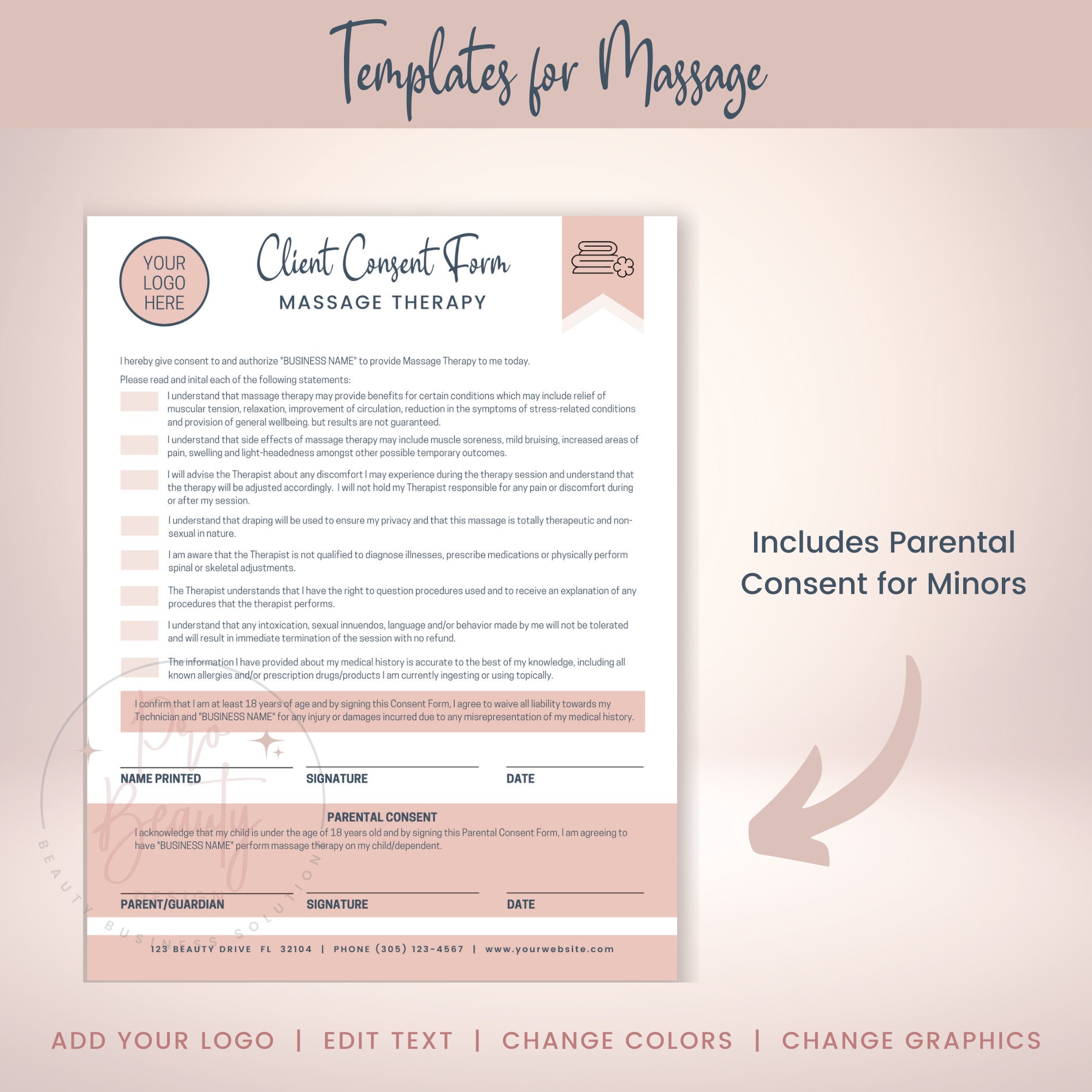 Editable Massage Therapy Consent Form, Male and Female Massage Client ...
