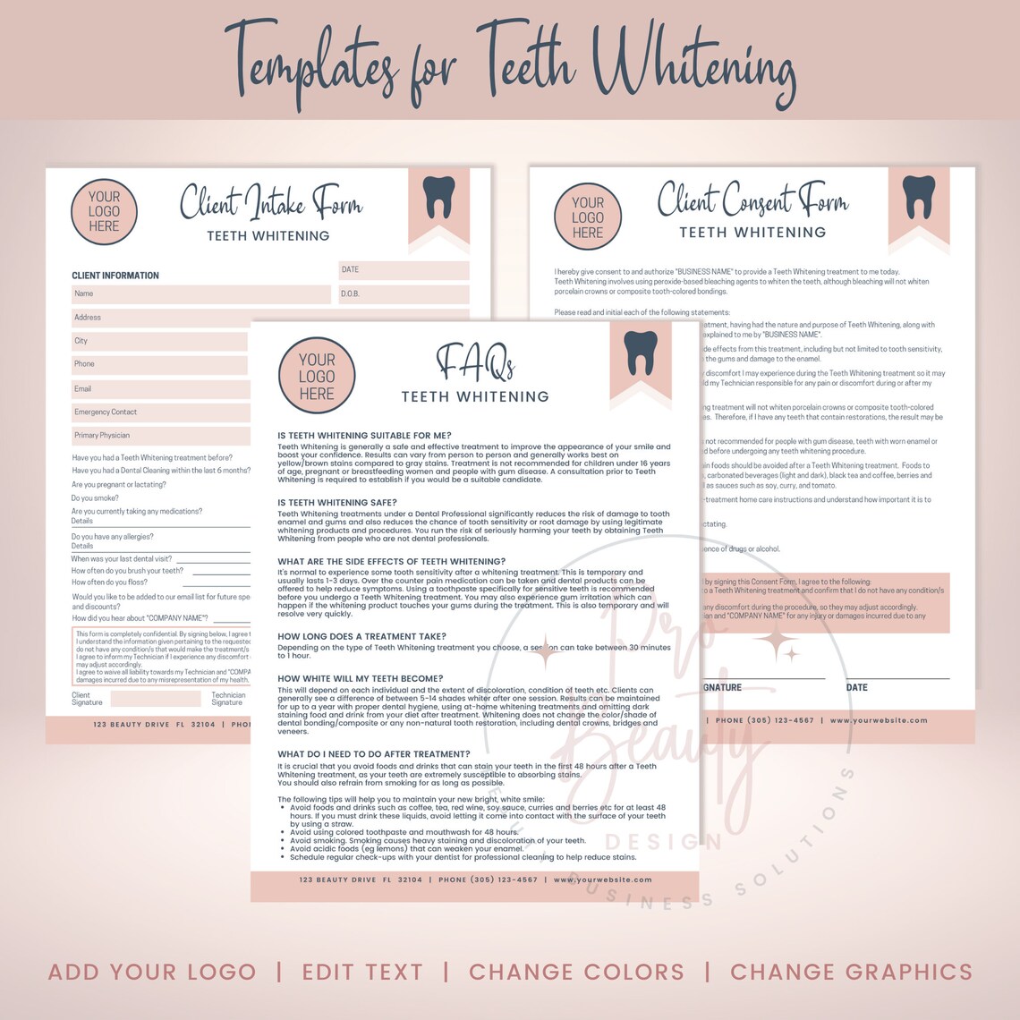 Teeth Whitening Business Forms Template Bundle, Editable Tooth ...