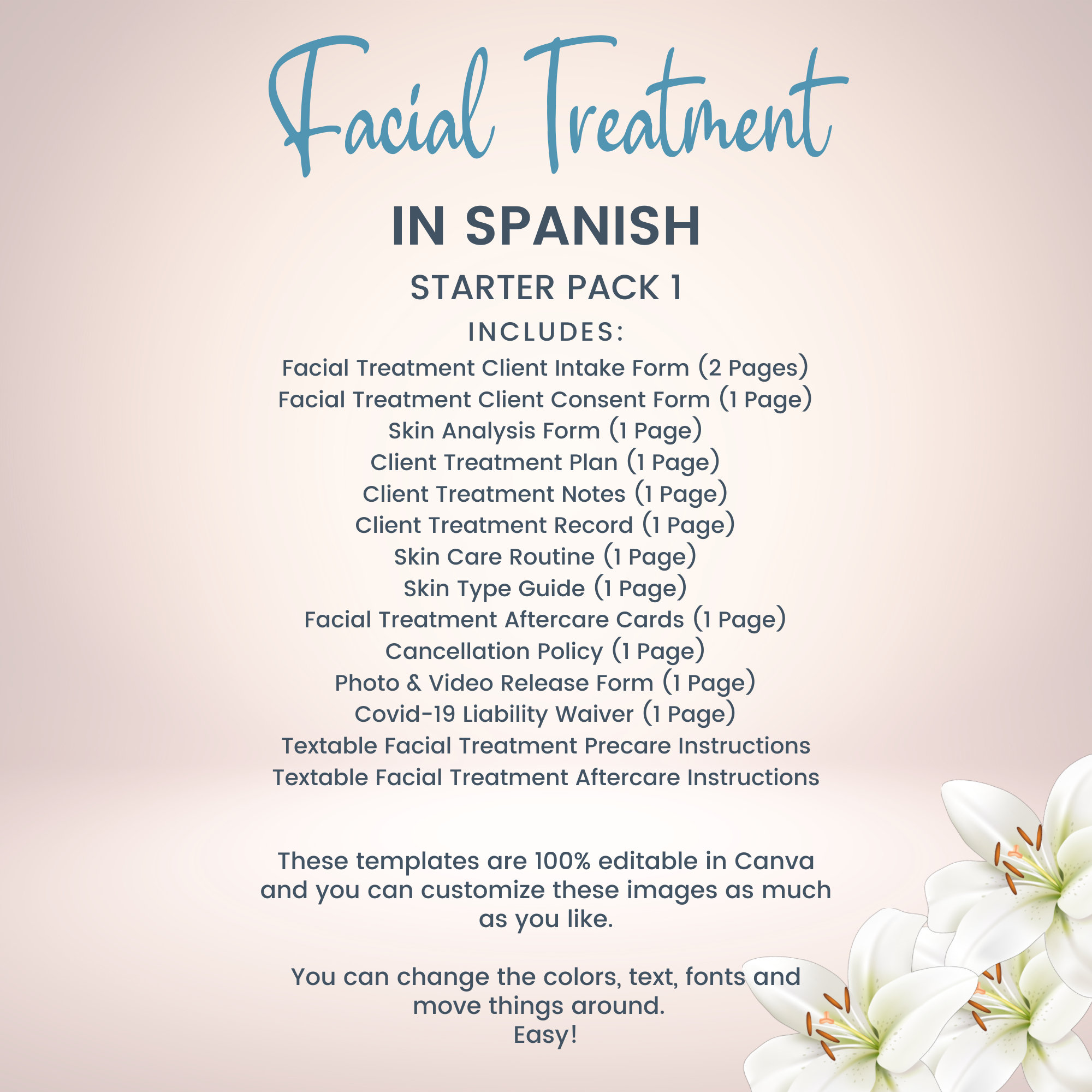 SPANISH Facial Treatment Business Forms, Templates for Estheticians ...