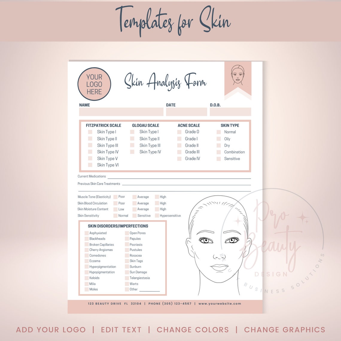 Editable Skin Analysis Form Template for Estheticians, Printable Skin ...