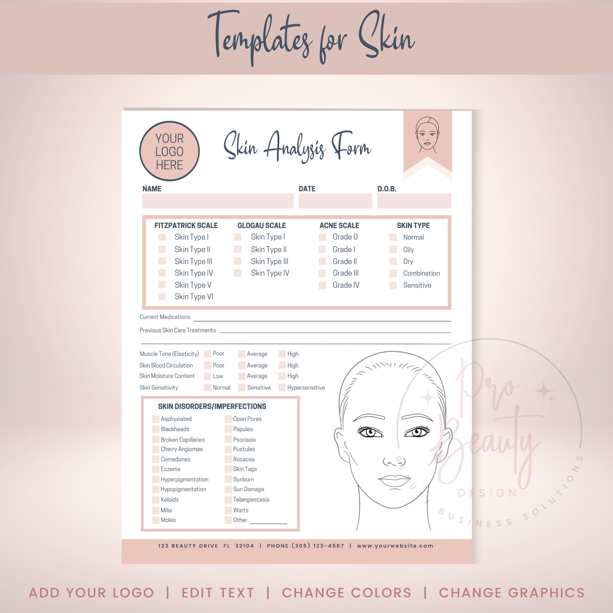 Editable Skin Analysis Form Template for Estheticians, Printable Skin ...