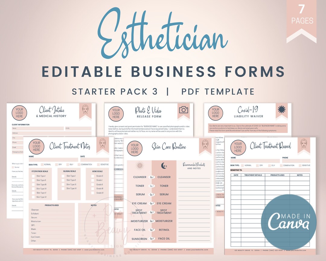 Editable Esthetician Business Forms Starter Pack, Client Intake Form ...