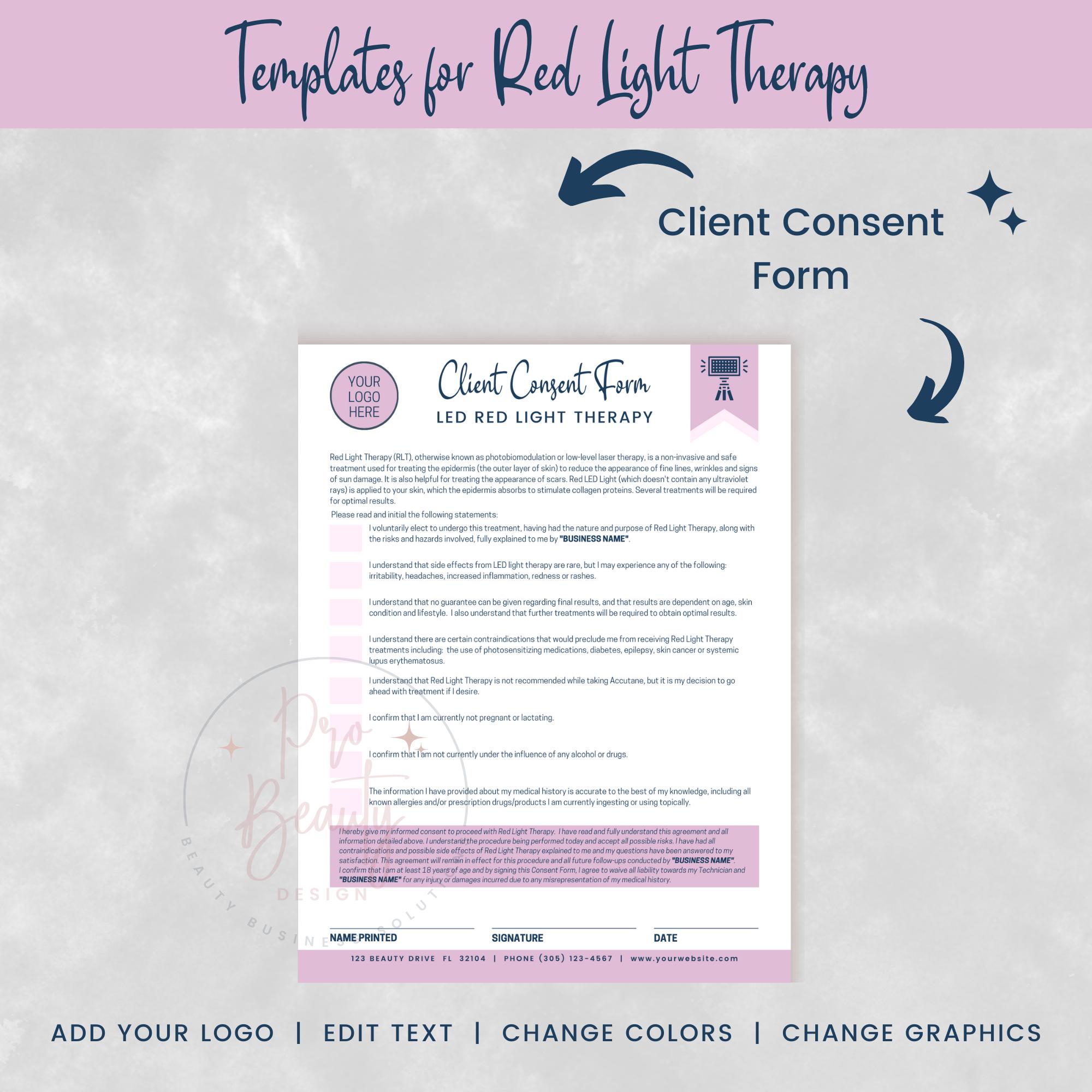 LED Red Light Therapy Client Consent Form, Editable RLT Forms for ...