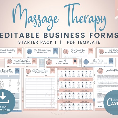 Editable Massage Therapy Starter Pack Massage Client Intake - Etsy