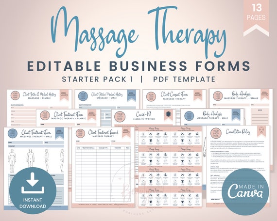 Editable Massage Therapy Starter Pack Massage Client Intake - Etsy