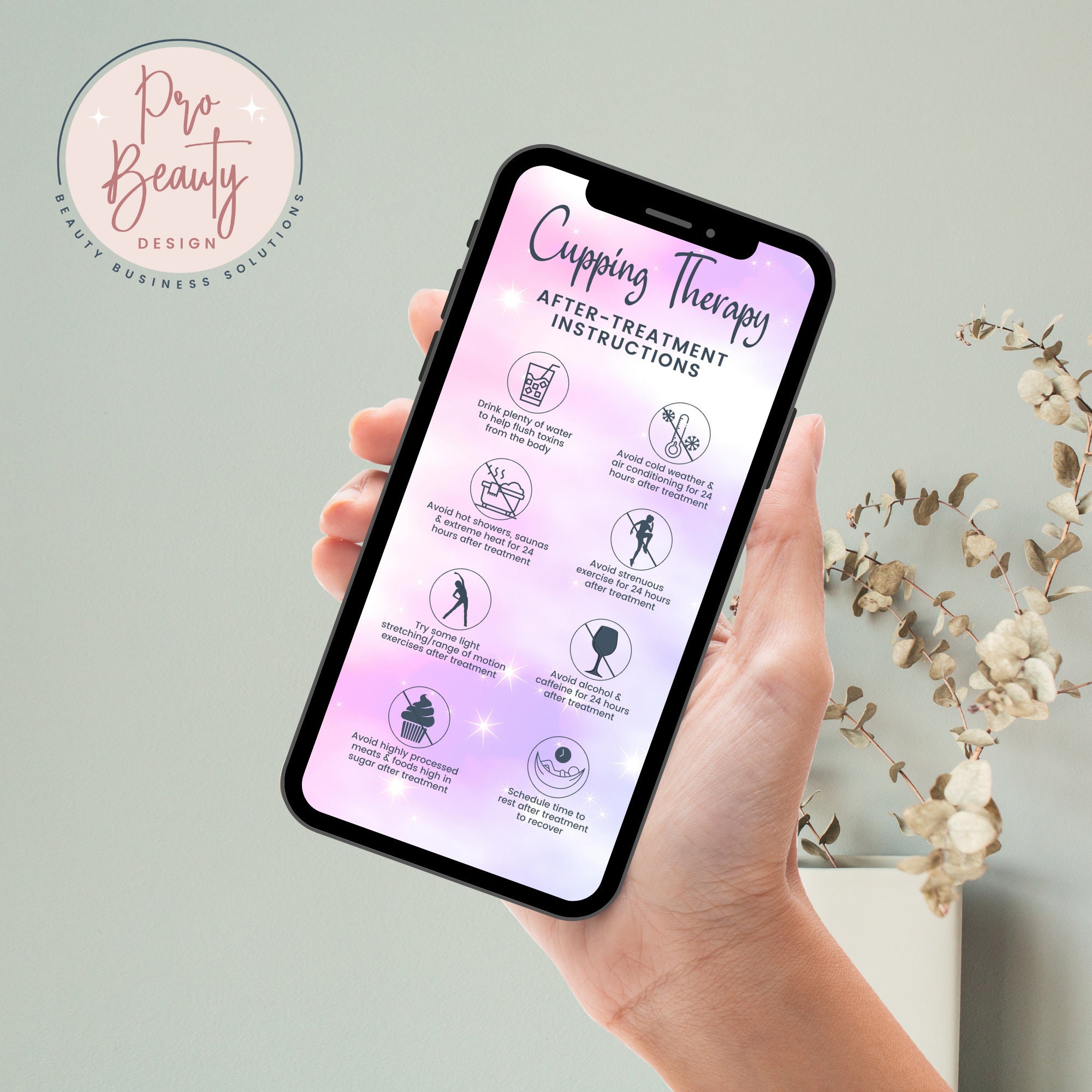 Textable Cupping Therapy Aftercare Card, Digital Massage Therapy Cards ...