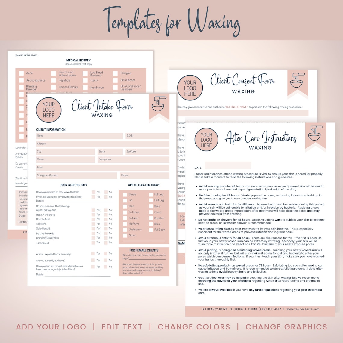 Editable Waxing Business Forms, Esthetician Templates for Beauty Salons ...