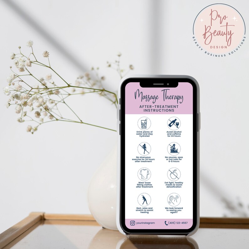 Textable Massage Therapy Aftercare Card, Digital Massage Therapy Pre ...