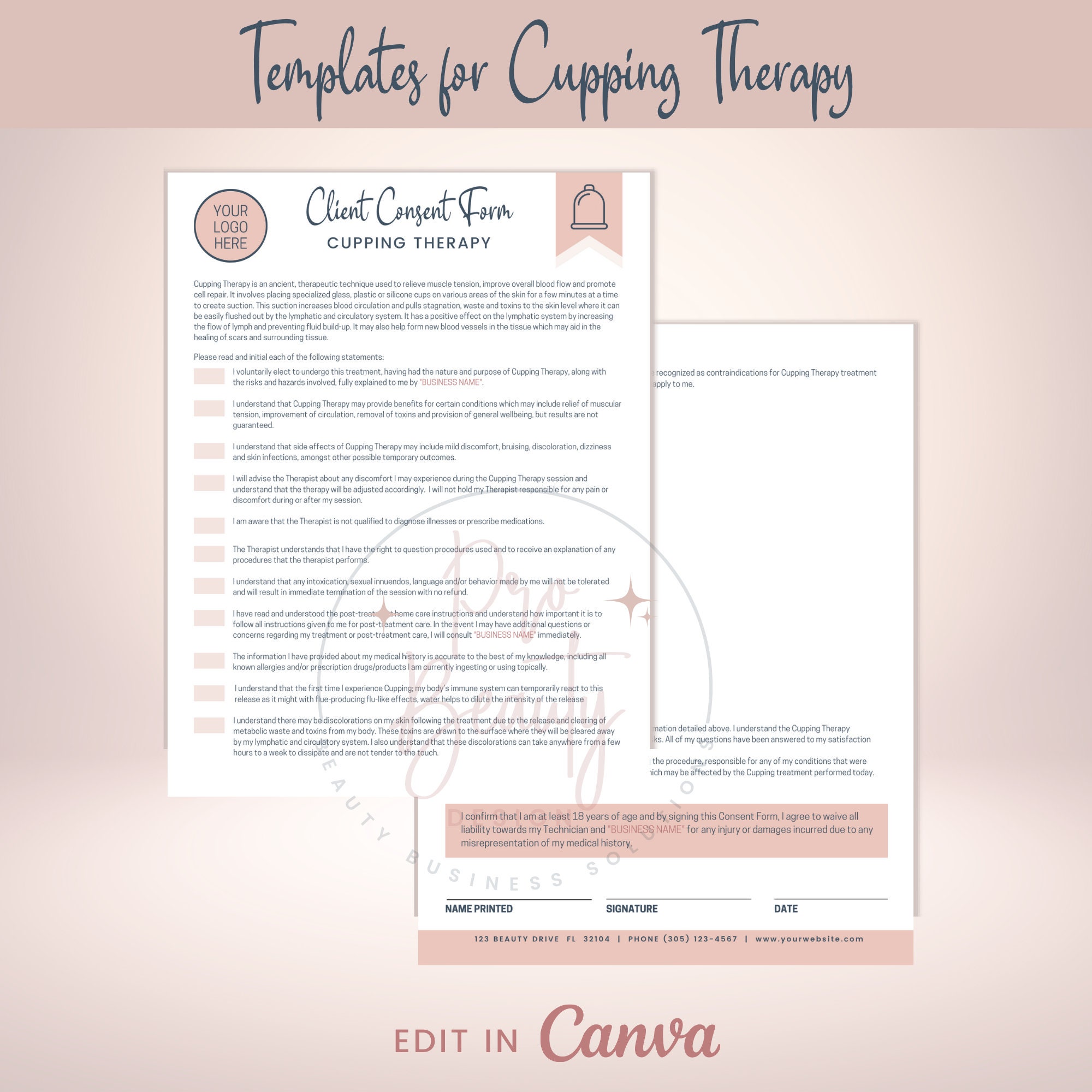 Cupping Therapy Client Intake Forms and Medical History, Massage ...