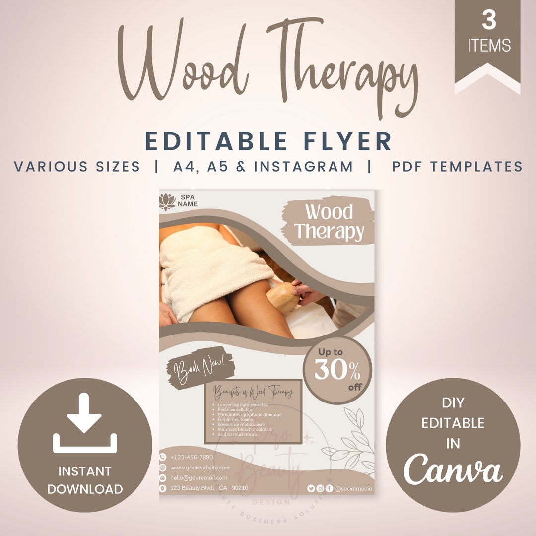 Editable Wood Therapy Flyer Pack, Printable Wood Therapy Flyers ...