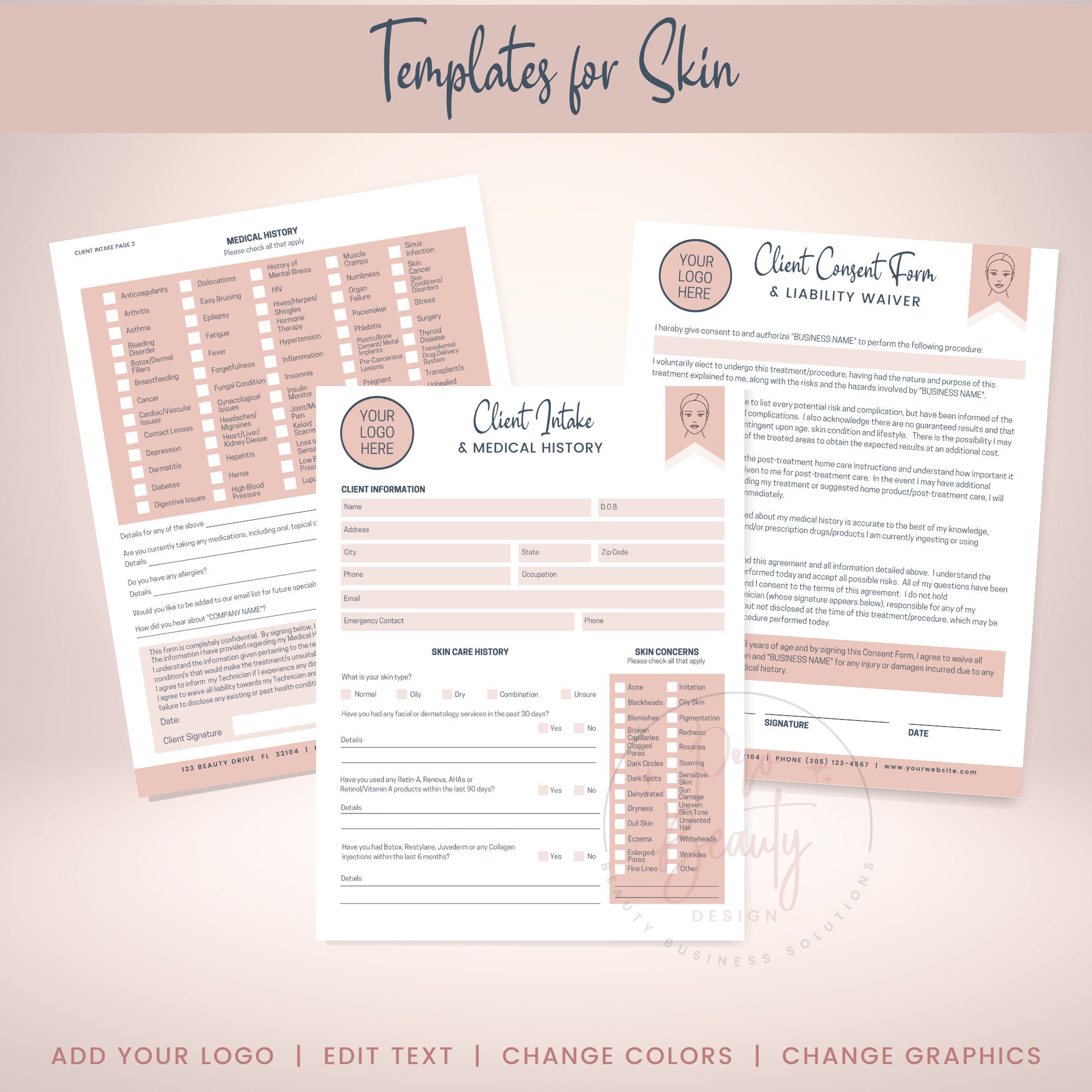 Editable Esthetician Business Forms Bundle, Templates for Beauty Salons ...