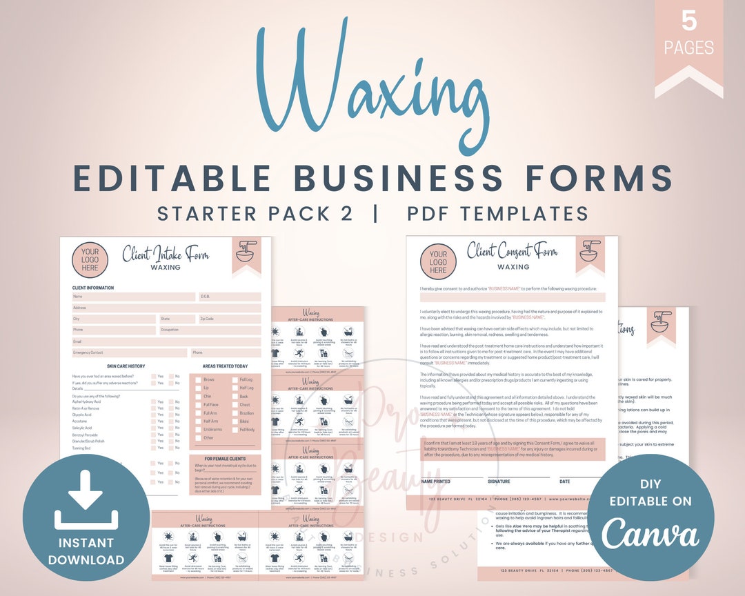 Editable Waxing Business Forms, Esthetician Templates for Beauty Salons ...