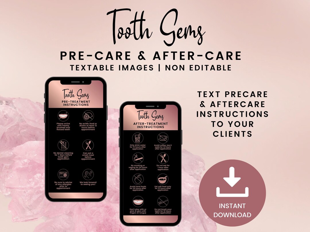 Digital Tooth Gem Precare and Aftercare Cards, Textable Tooth Gems ...