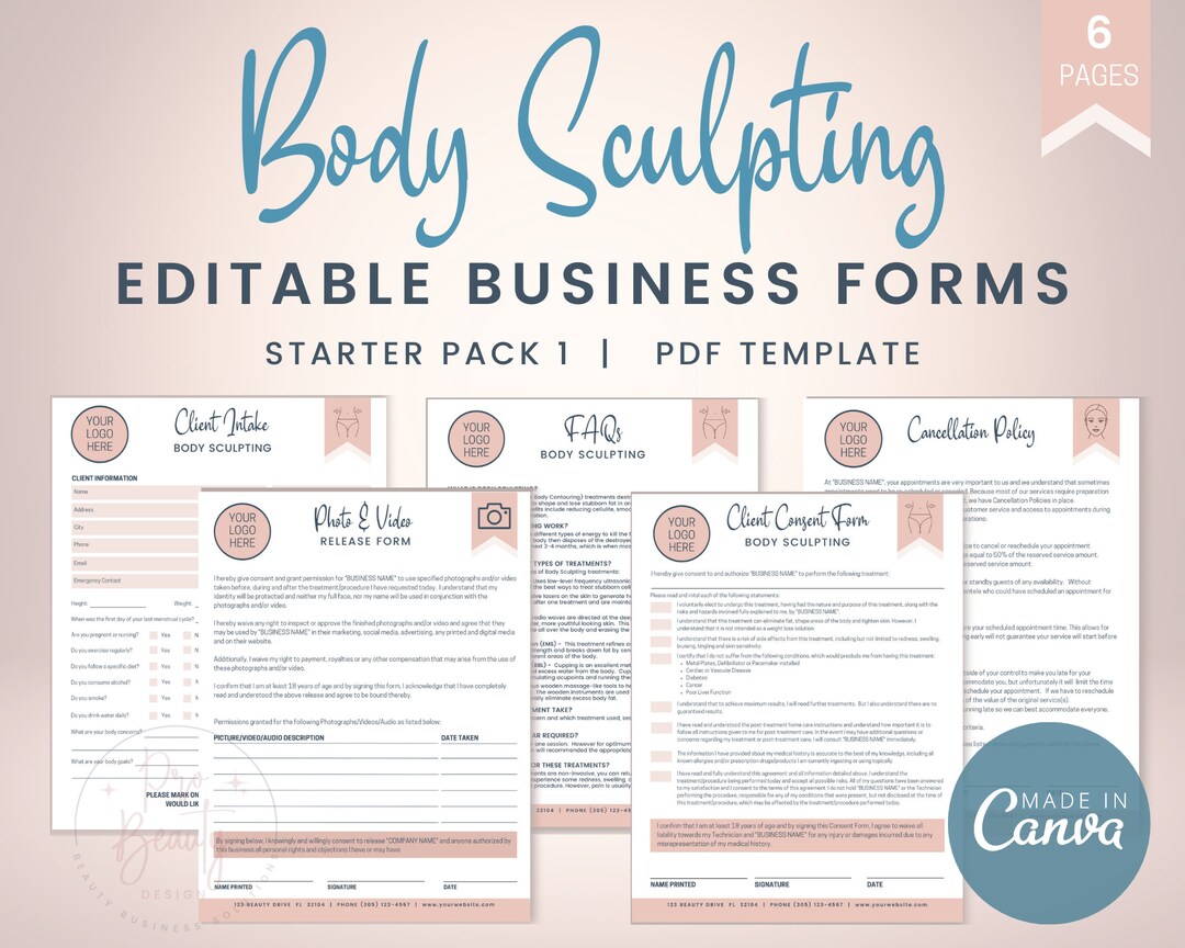 Editable Body Sculpting Forms Starter Pack, Body Contouring Forms for ...
