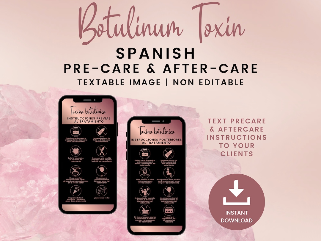 SPANISH Botulinum Toxin Precare and Aftercare Instructions, Textable ...