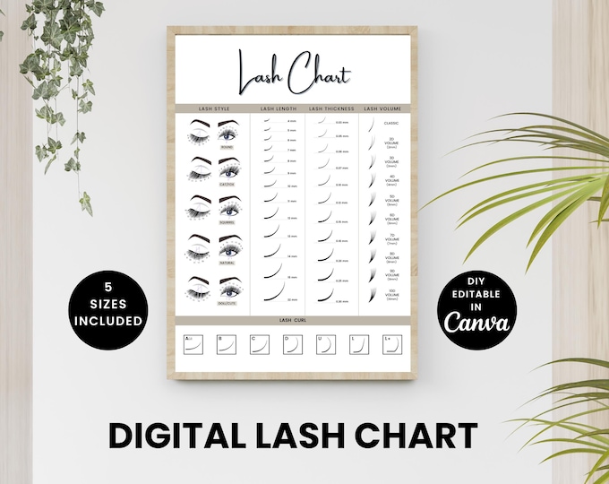Digital Printable Lash Chart | Lash Guide Lash Chart Eyelash Extension ...