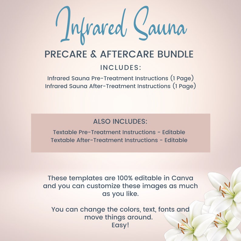Infrared Sauna Pre-treatment and After-care Cards Bundle, Editable ...