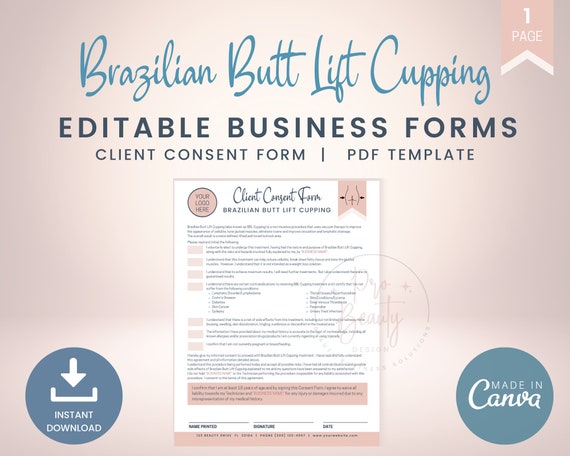 Brazilian Butt Lift Cupping Consent Form & Liability Waiver - Etsy ...