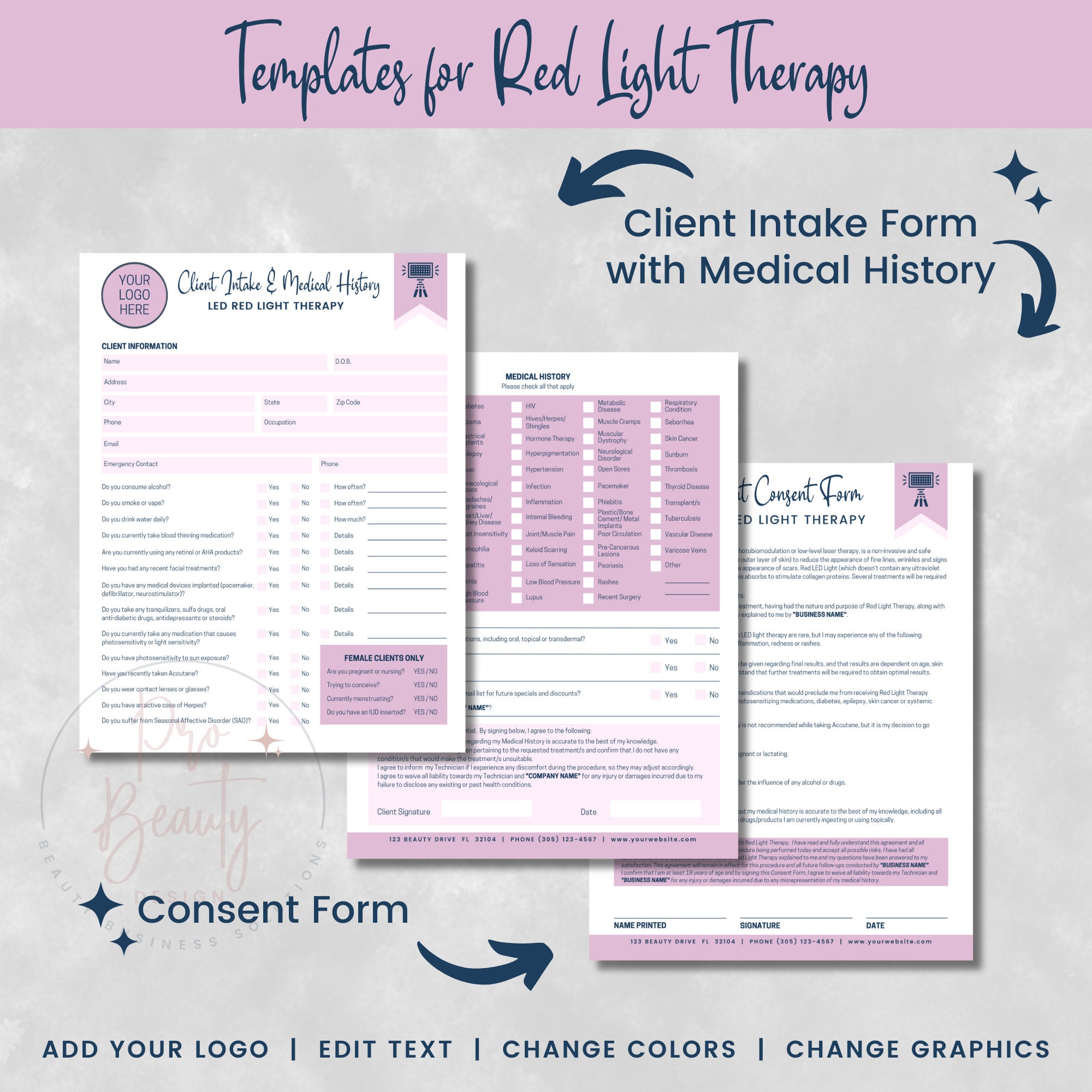 Red Light Therapy Business Forms, Editable RLT Forms for Estheticians ...
