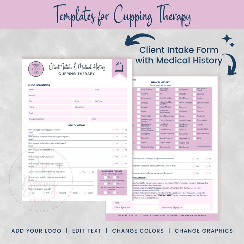 Cupping Therapy Business Form Templates, Editable Massage Therapy ...