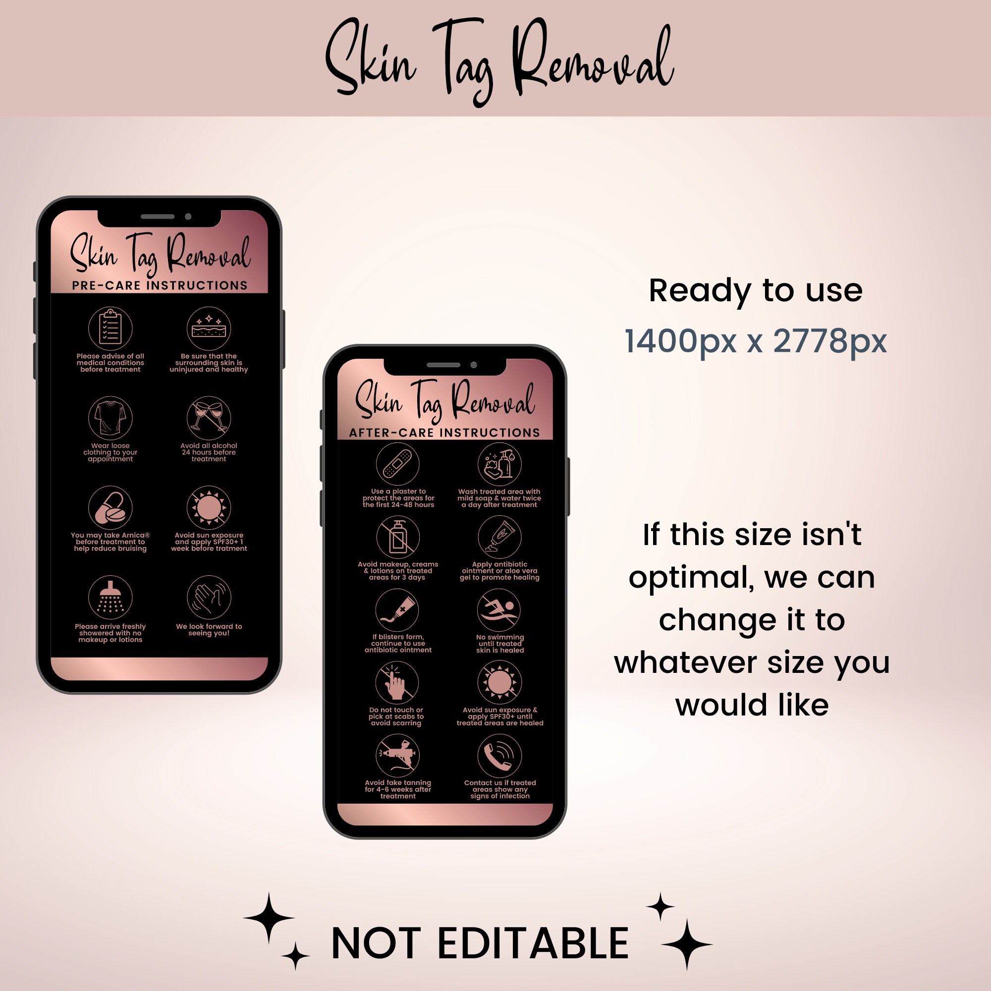 Digital Skin Tag Removal Precare and Aftercare Cards, Textable Skin Tag ...